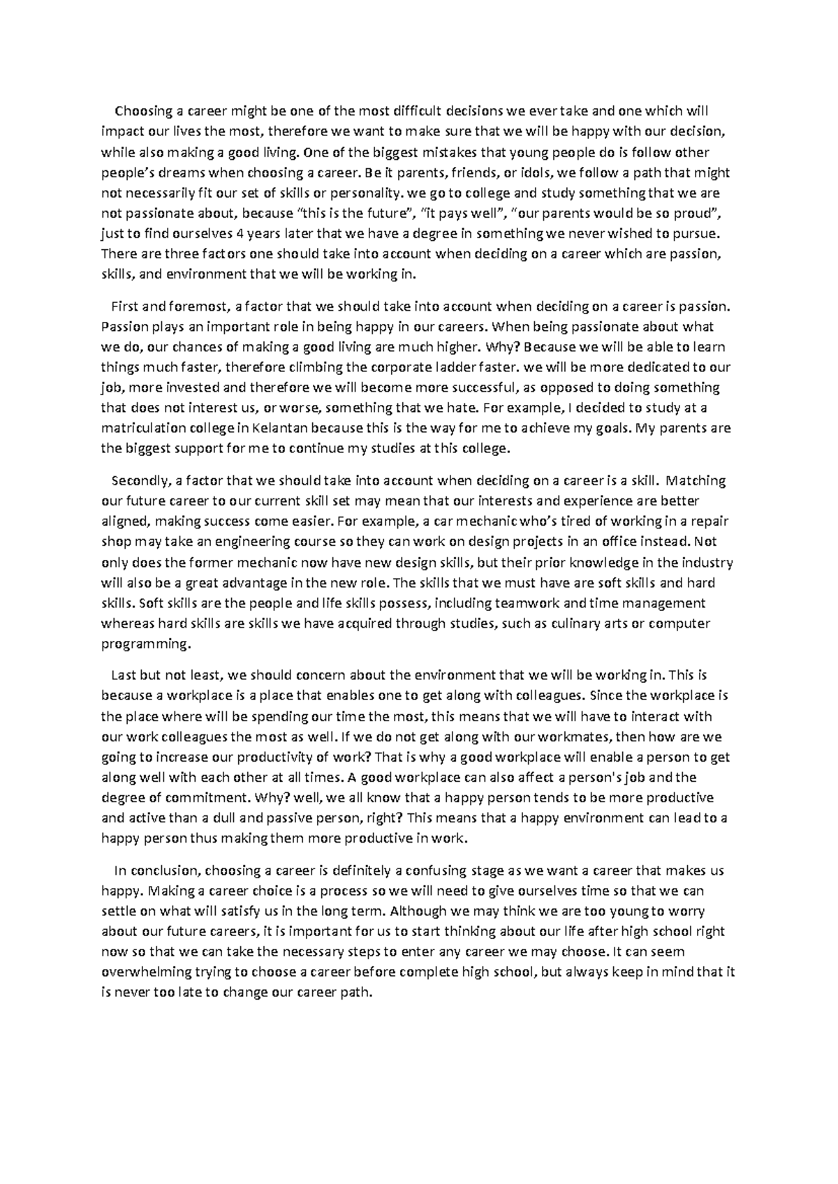 Choosing career essay english - Studocu