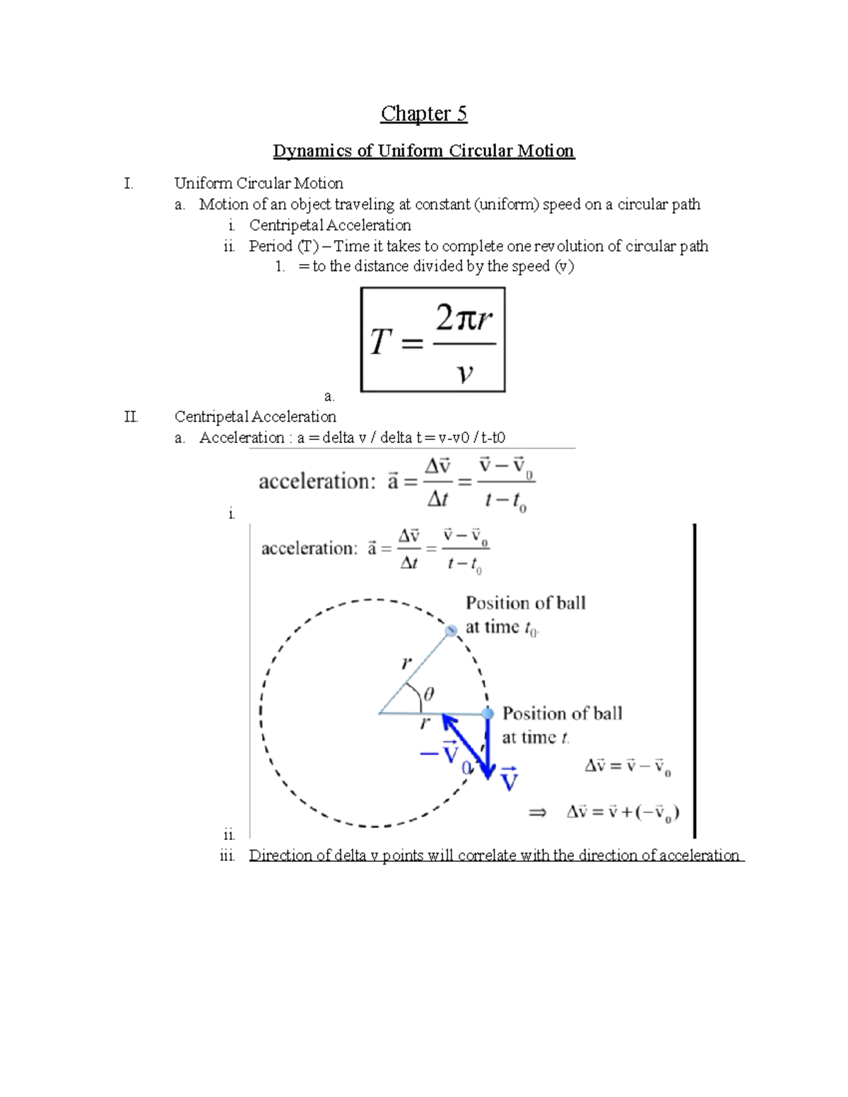 Chapter Five - NOTES - Chapter 5 Dynamics of Uniform Circular Motion I ...