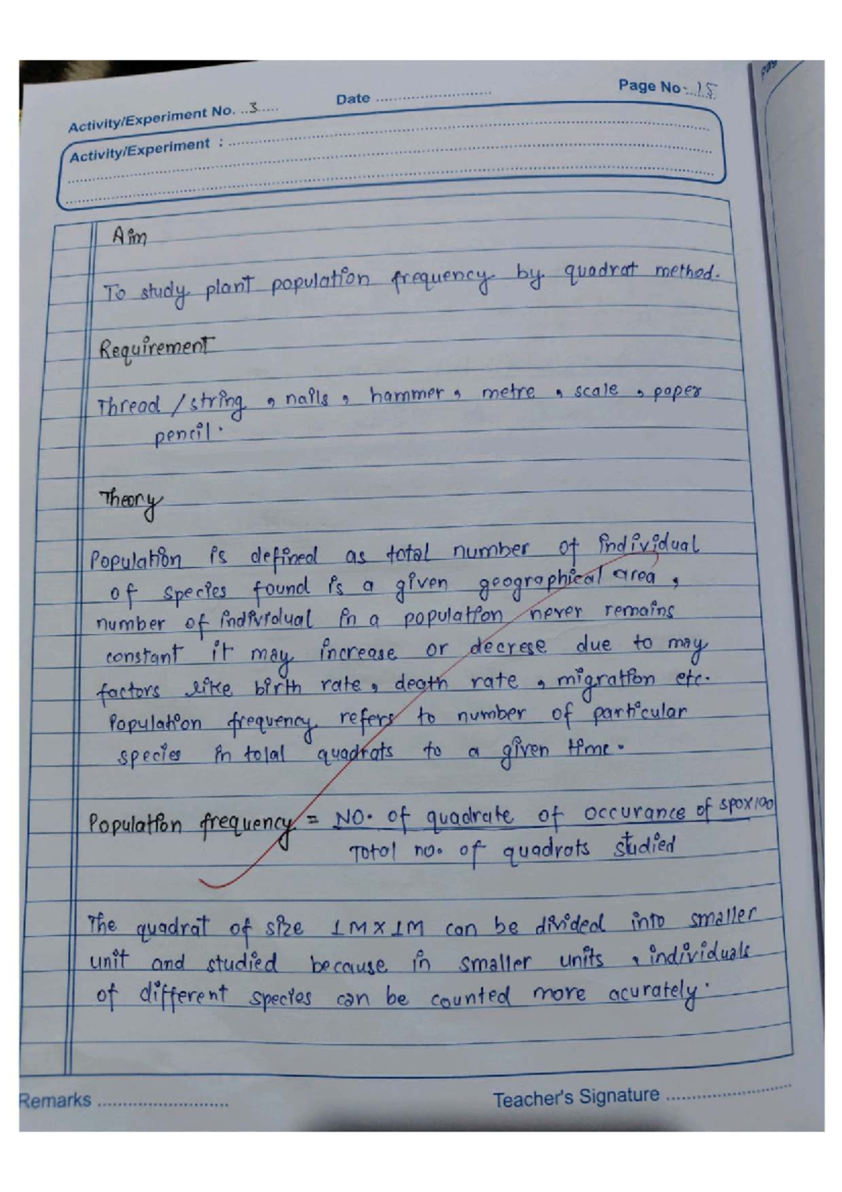 Experiment No. 3: Studying Plant Population Frequency via Quadrat ...