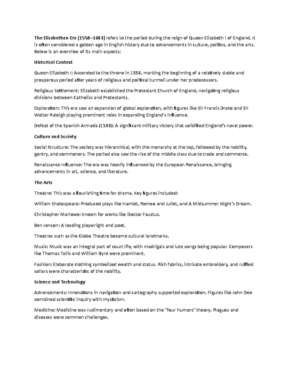 Eli - Notes - The Elizabethan Era (1558–1603) refers to the period ...