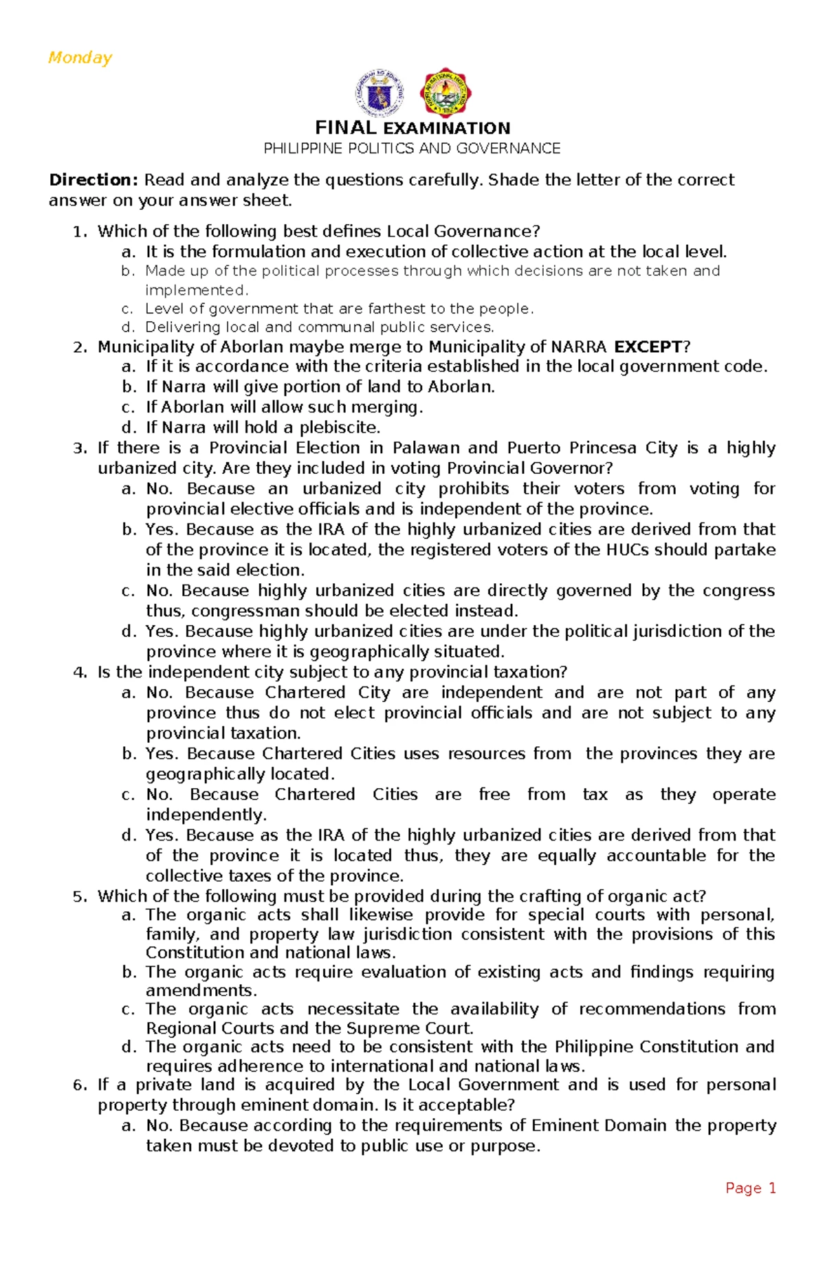 Humanities NAT Examination - NATIONAL ACHIEVEMENT TEST FOR GRADE 12 ...