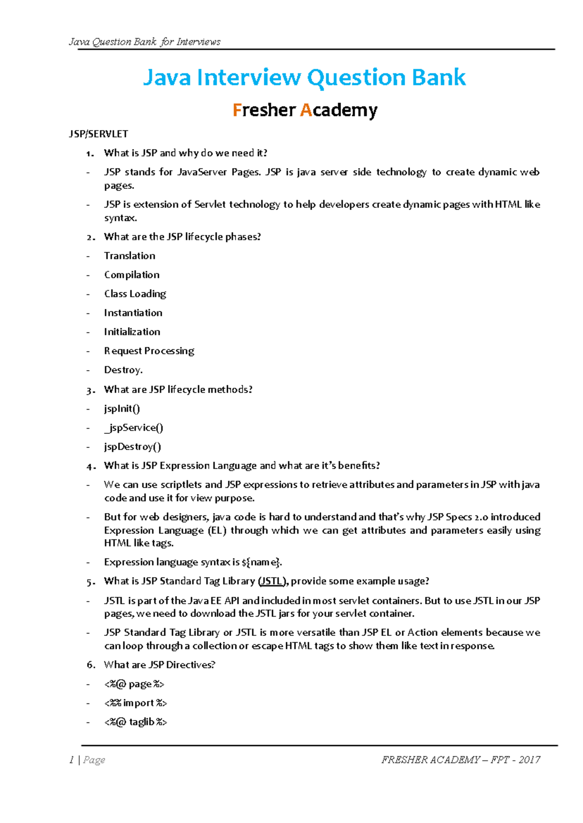 FA Java Web Interview Question Bank - Java Question Bank for Interviews Java Interview Question ...