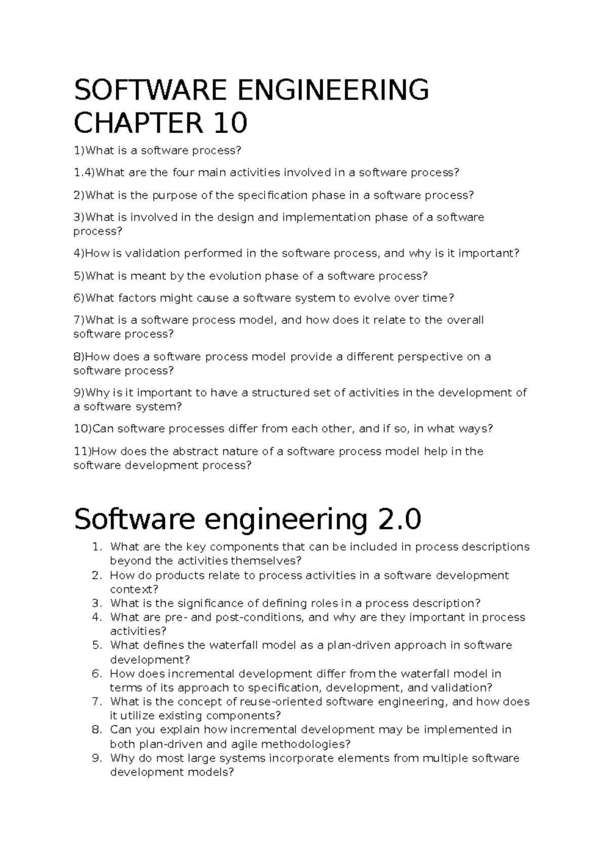 SOFTWARE ENGINEERING CHAPTER 10: Key Concepts and Processes - Studocu