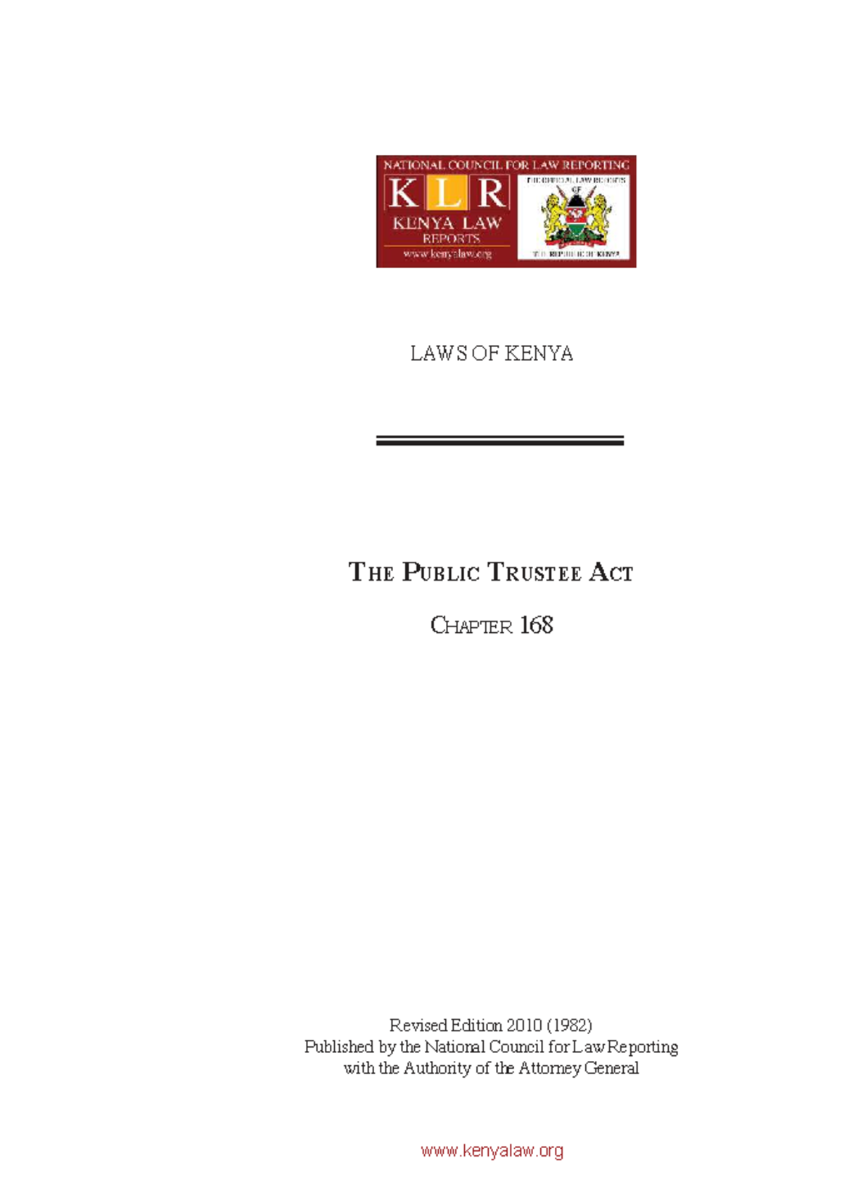 Public Trustee Act Cap 168: Comprehensive Overview and Provisions - Studocu