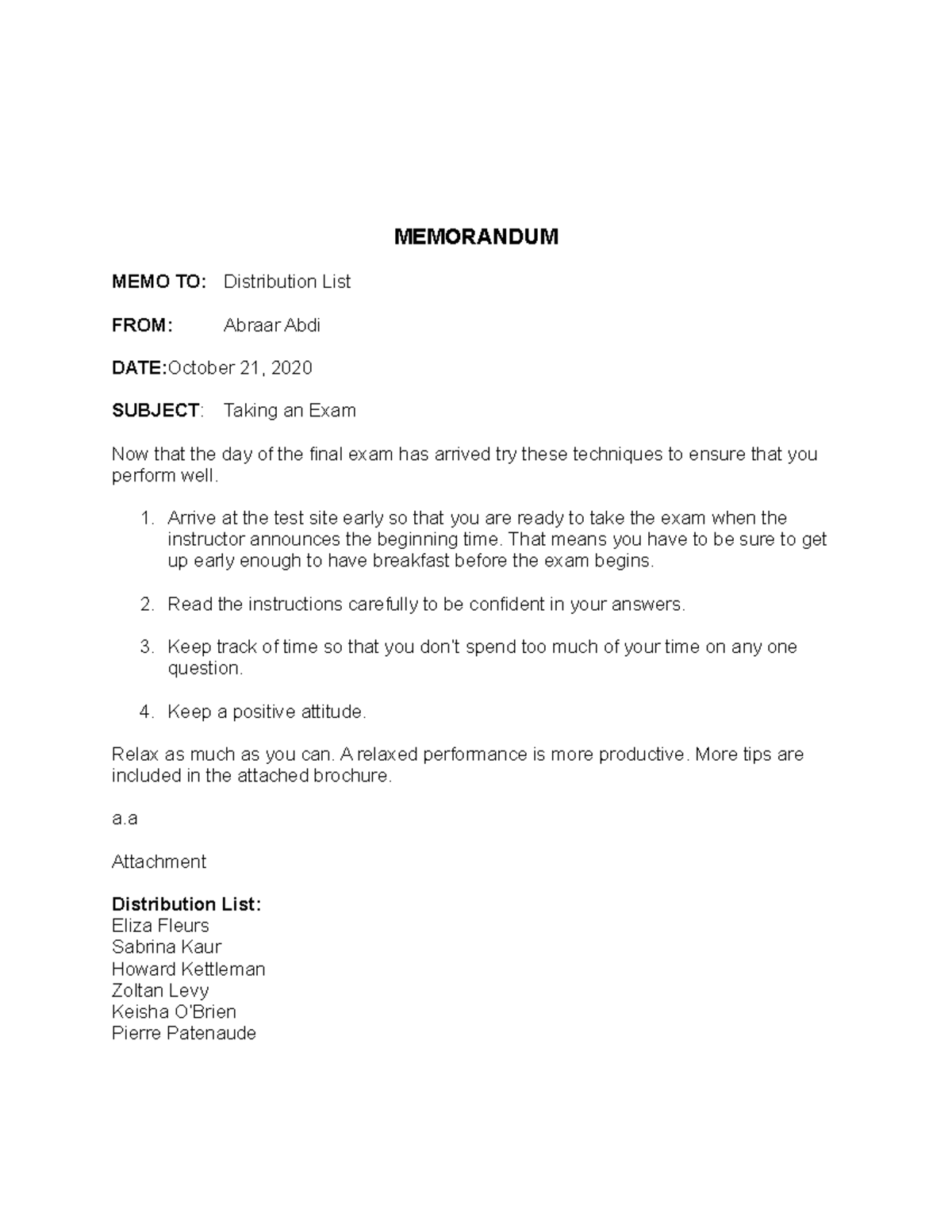 Distribution List memo with list - MEMORANDUM MEMO TO: Distribution ...