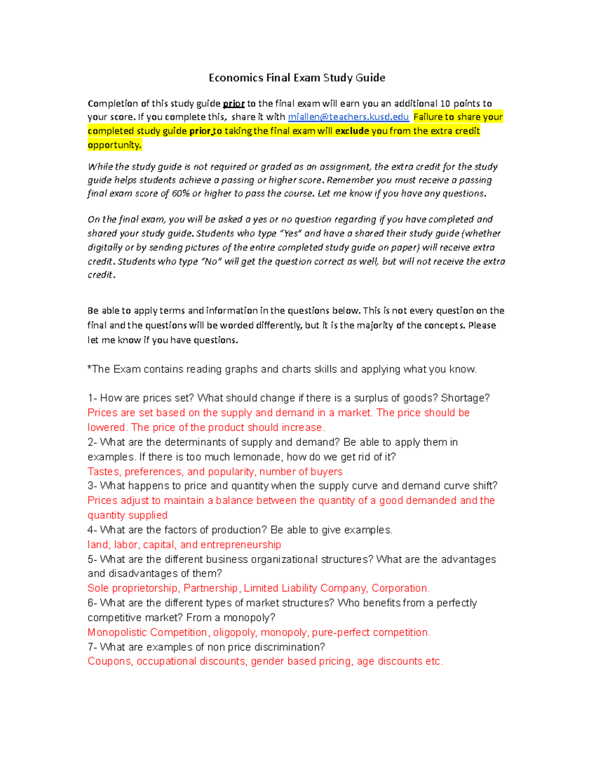 Economics (ECO 101) Final Exam Study Guide & Extra Credit Info - Studocu