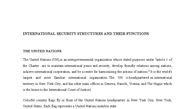 INTERNATIONAL SECURITY STRUCTURES AND FUNCTIONS: THE UN & EU - Studocu