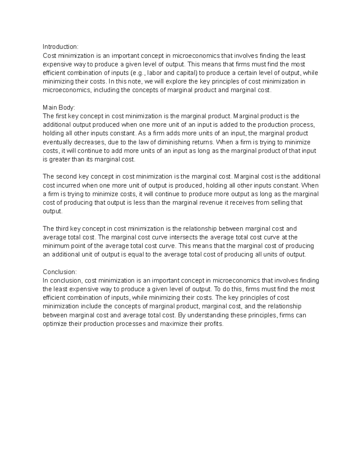 Microeconomics Notes: Cost Minimization Concepts Explained - Studocu