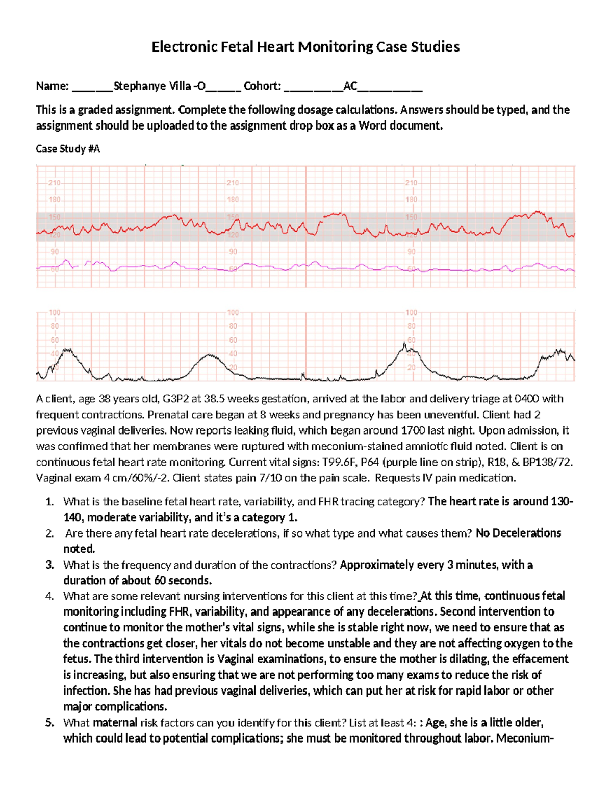 EFM Case Study SU-2: Graded Assignment on Fetal Heart Monitoring - Studocu