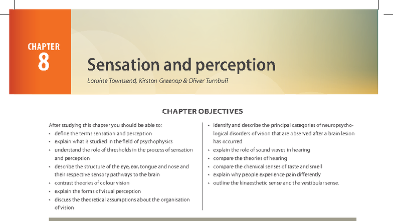 CHAPTER 8: Sensation and Perception - Foundations of Psychology - Studocu
