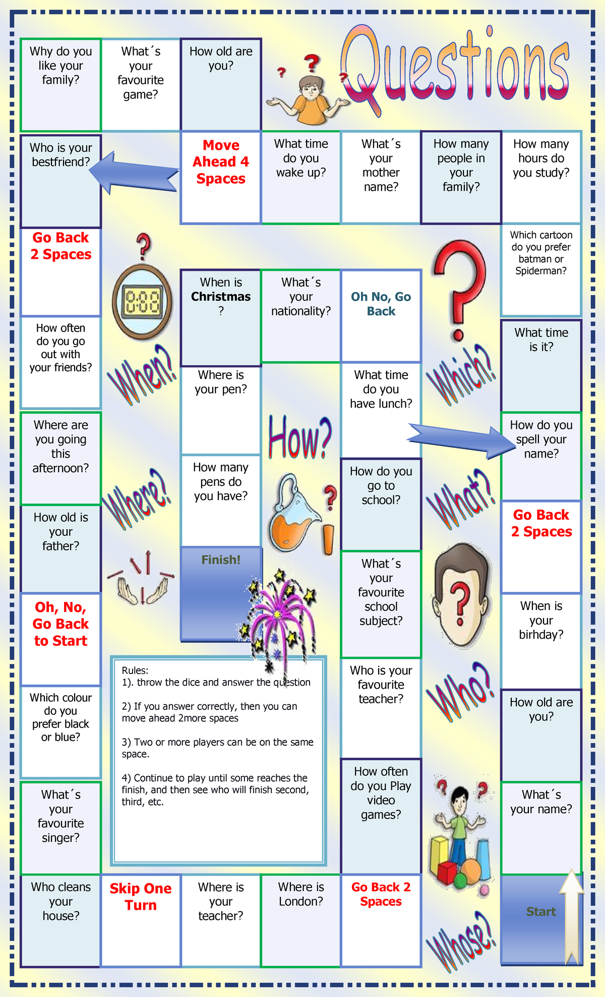 Wh Questions Board Game for Language Learning Activities - Studocu