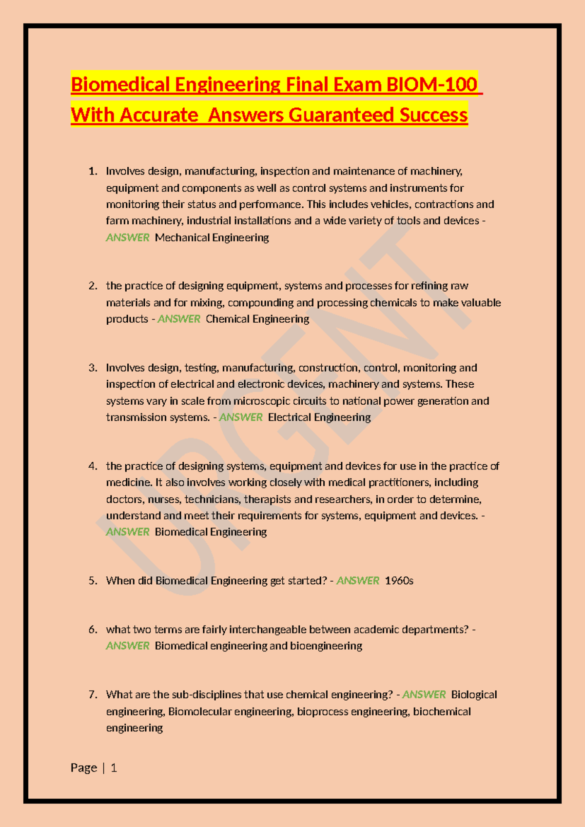 Biomedical Engineering Final Exam Study Guide (BIOM) - Studocu