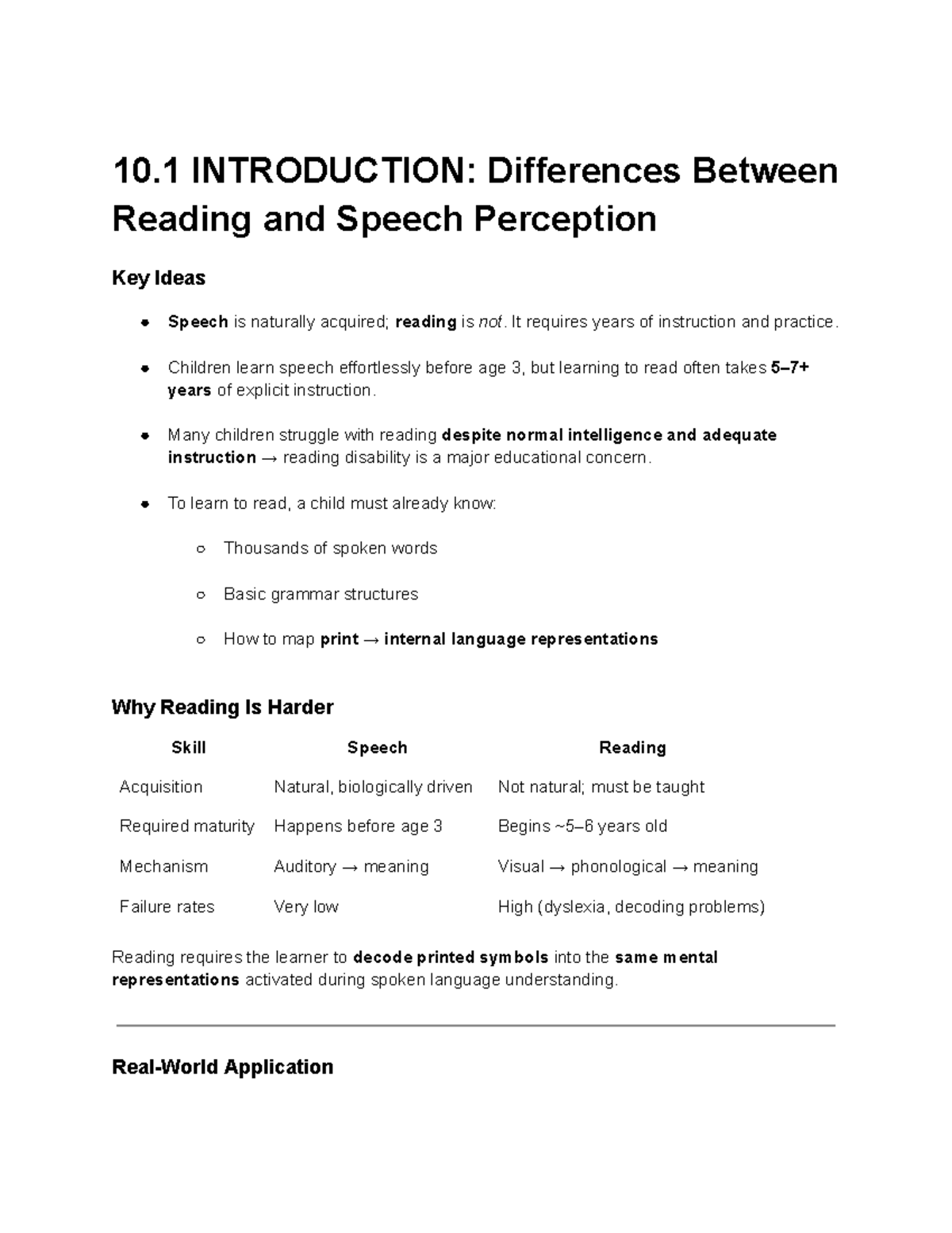 Lecture Notes: Reading vs. Speech Perception - Studocu