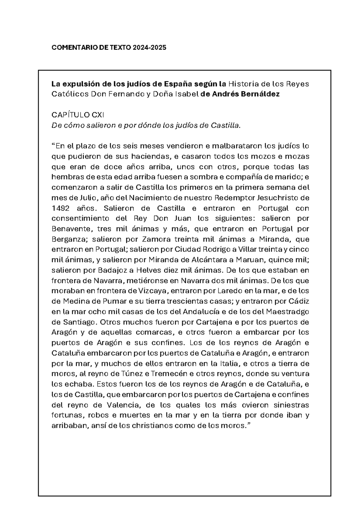 Comentario de Texto: La Expulsión de los Judíos de España (2024-2025 ...