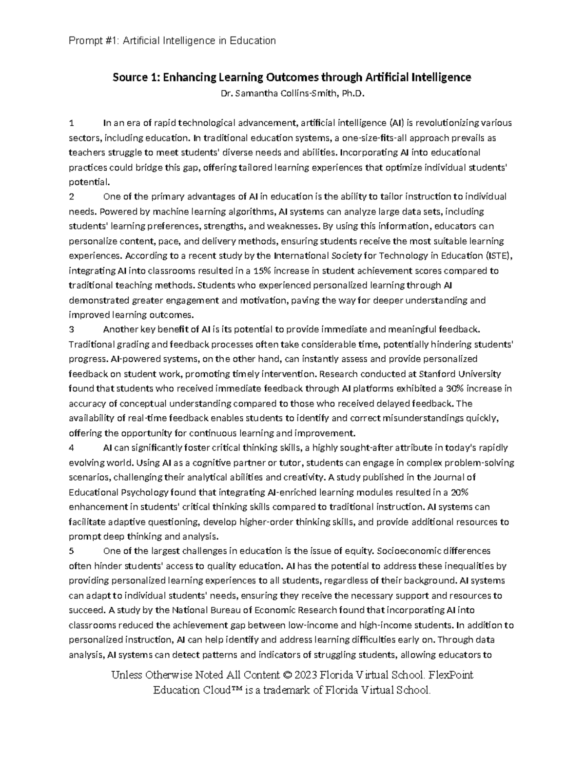 04 07 Prompt 1: Optimizing Learning Outcomes via AI Integration - Studocu