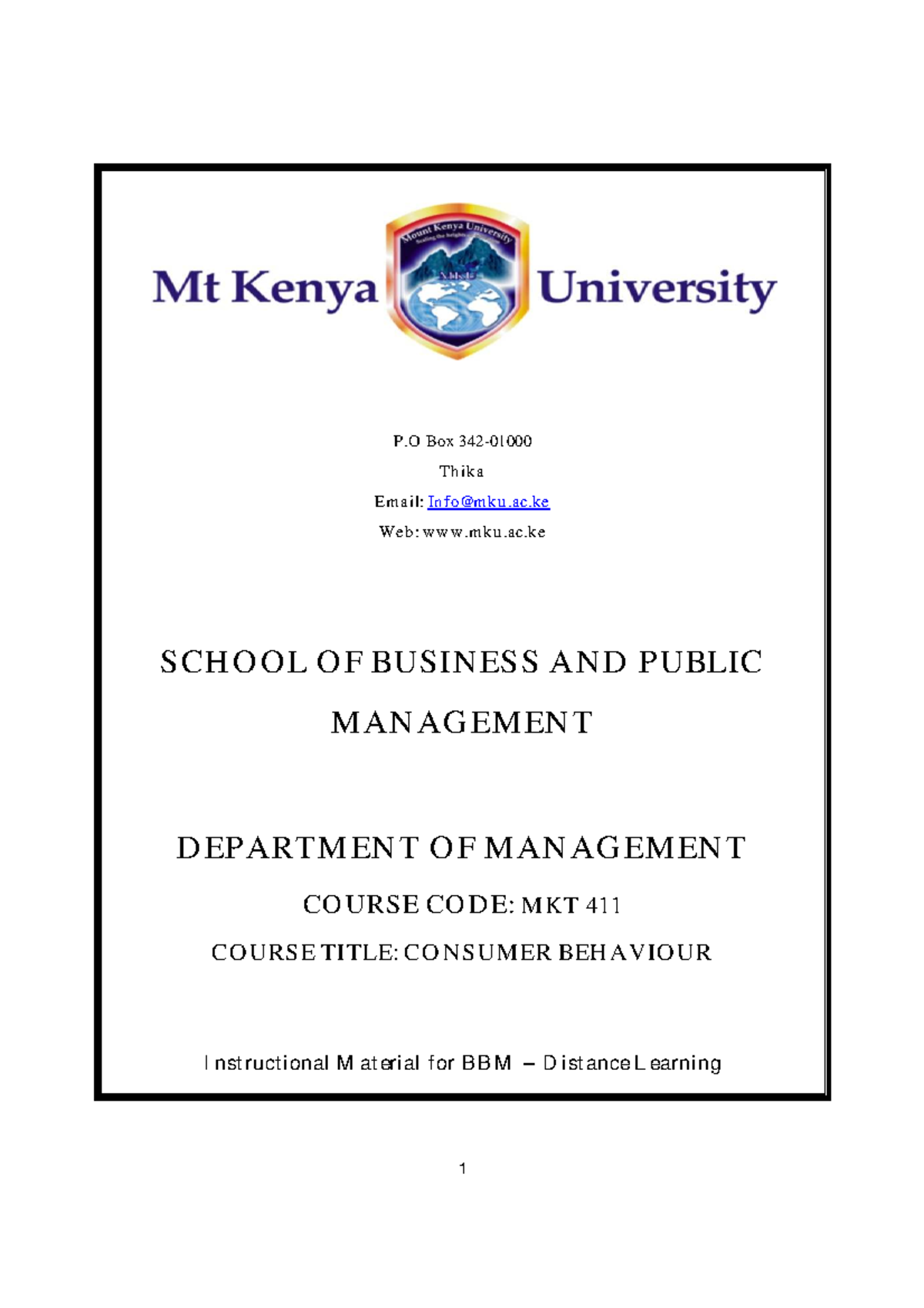 BBM 411: Consumer Behaviour Course Outline and Study Guide - Studocu