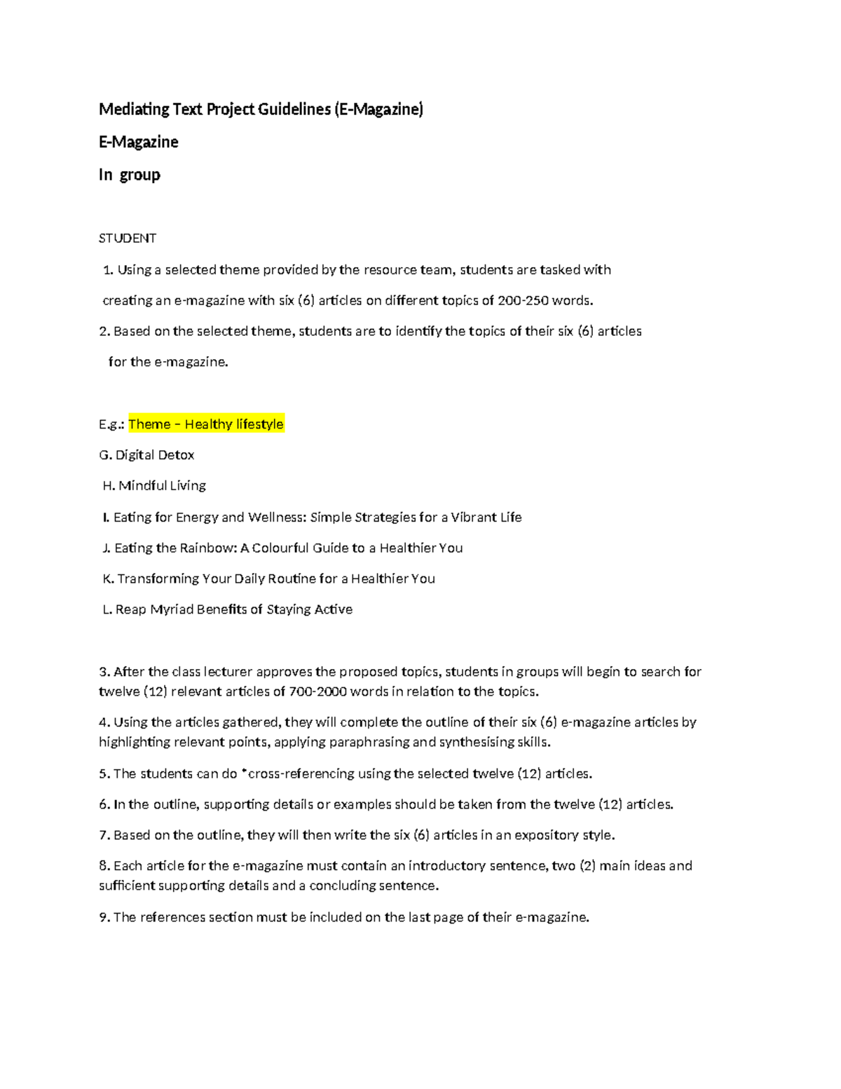 Mediating Text Project Guidelines: Emagazine Project Overview - Studocu