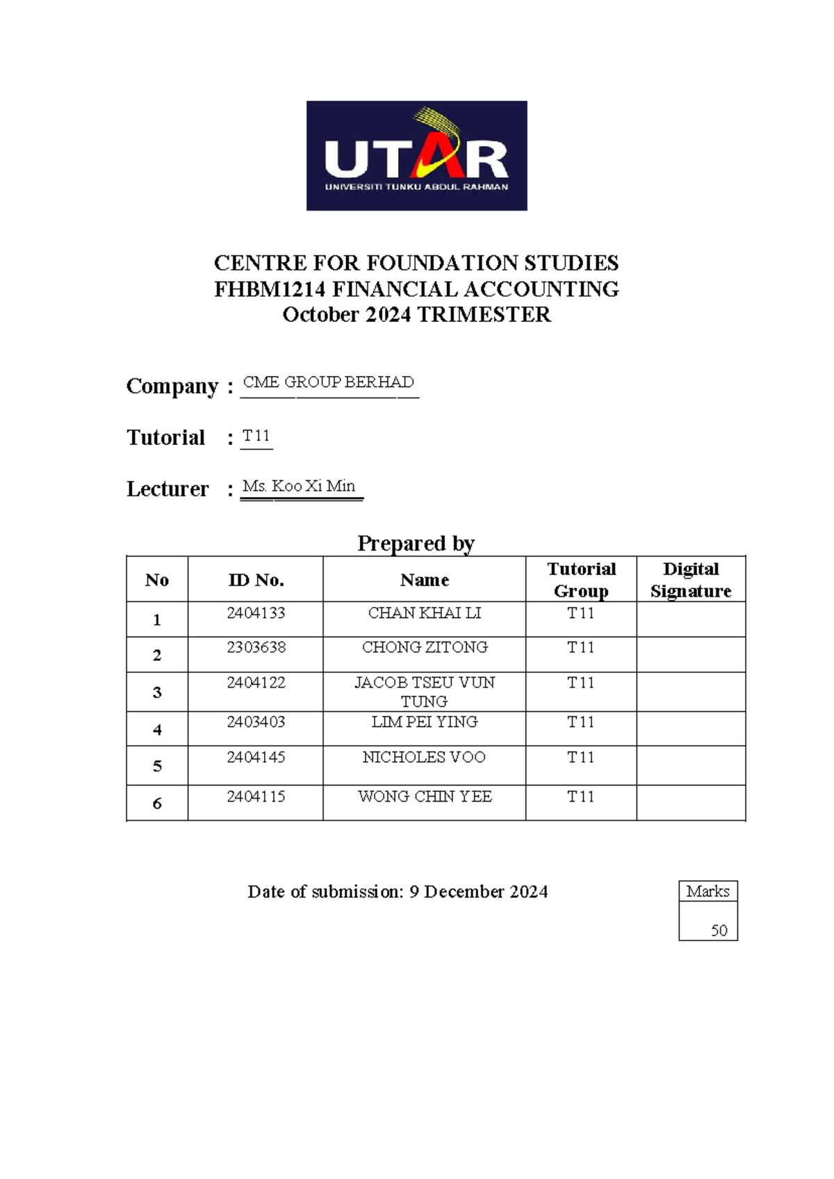 FHBM1214 Financial Accounting Assignment: CME Group Berhad Analysis ...