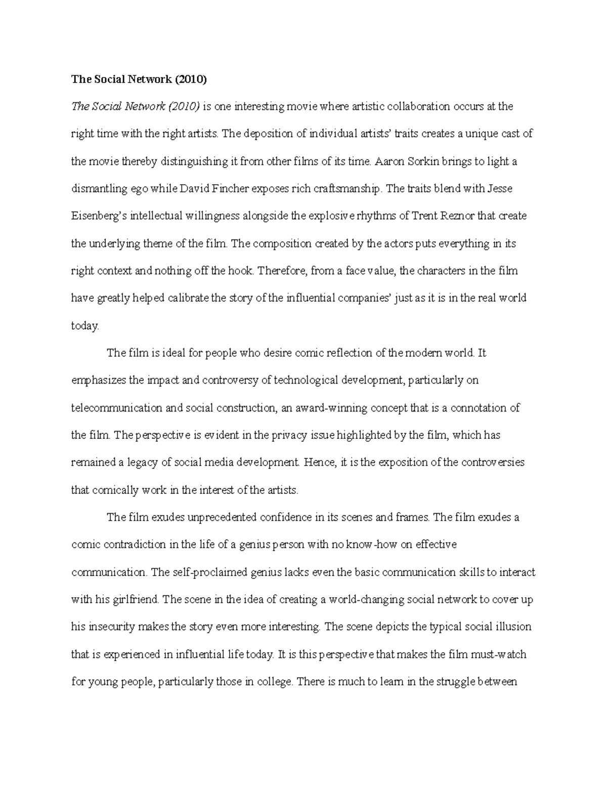 The Social Network 2010: Summary and Reflection - The Social Network ...