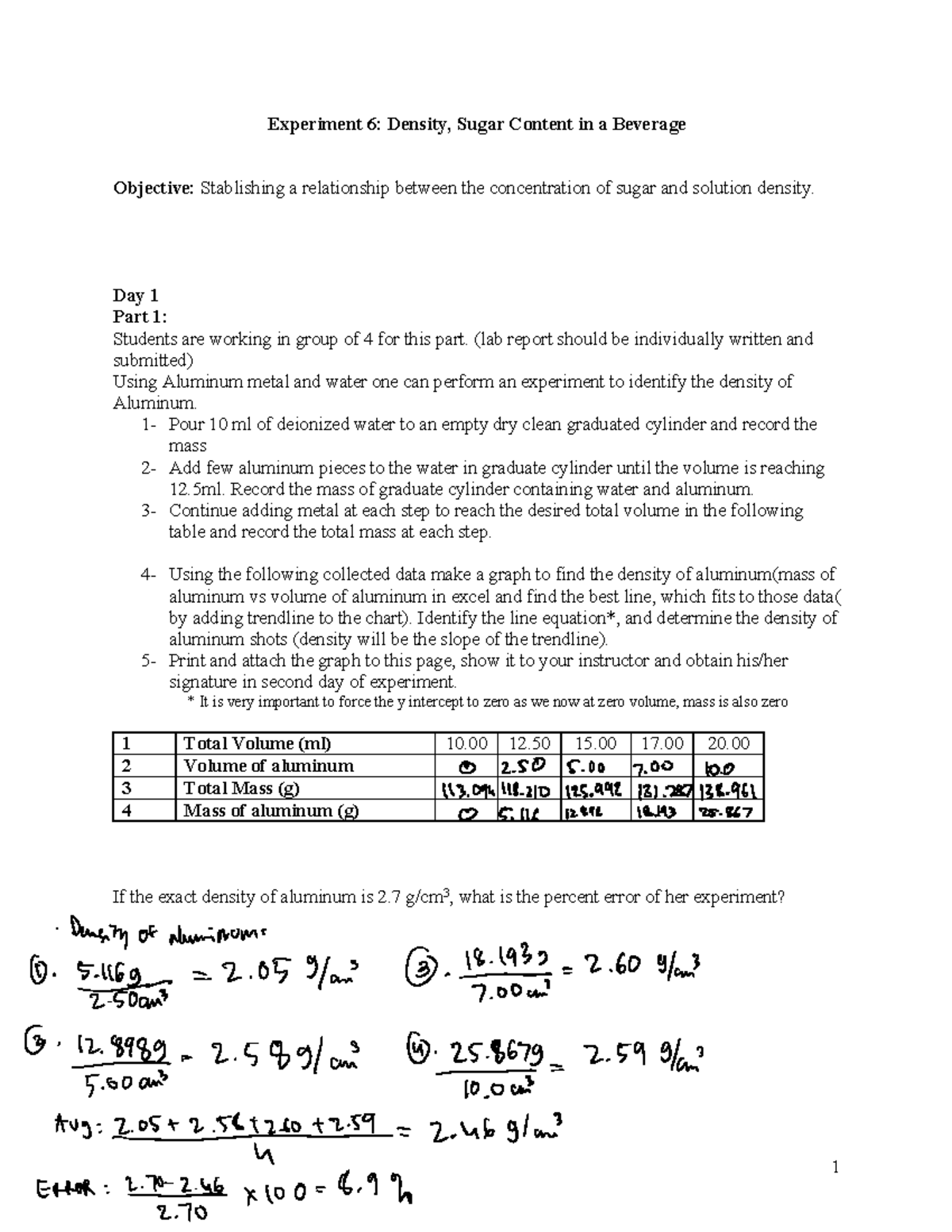 EXP 6 - Density Lab Report: Sugar Content Analysis in Beverages - Studocu