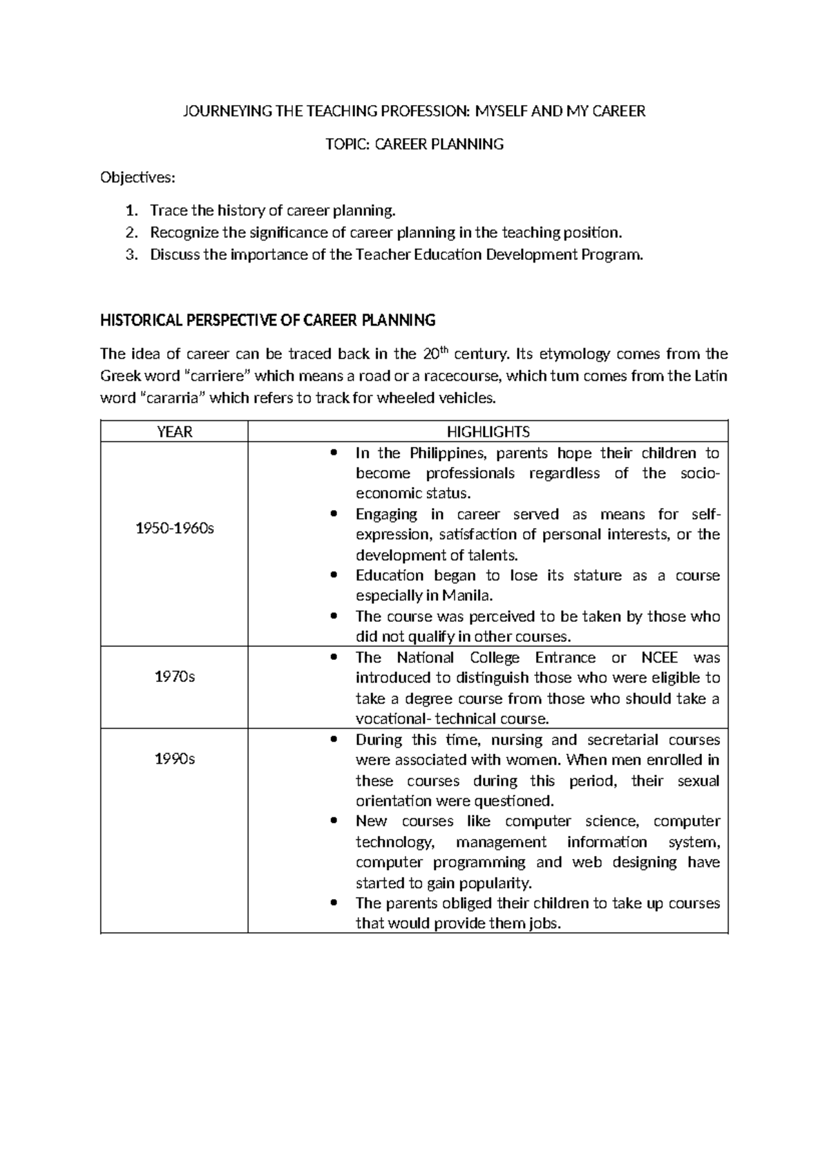 Career Planning in Teaching Profession: A Comprehensive Guide - Studocu