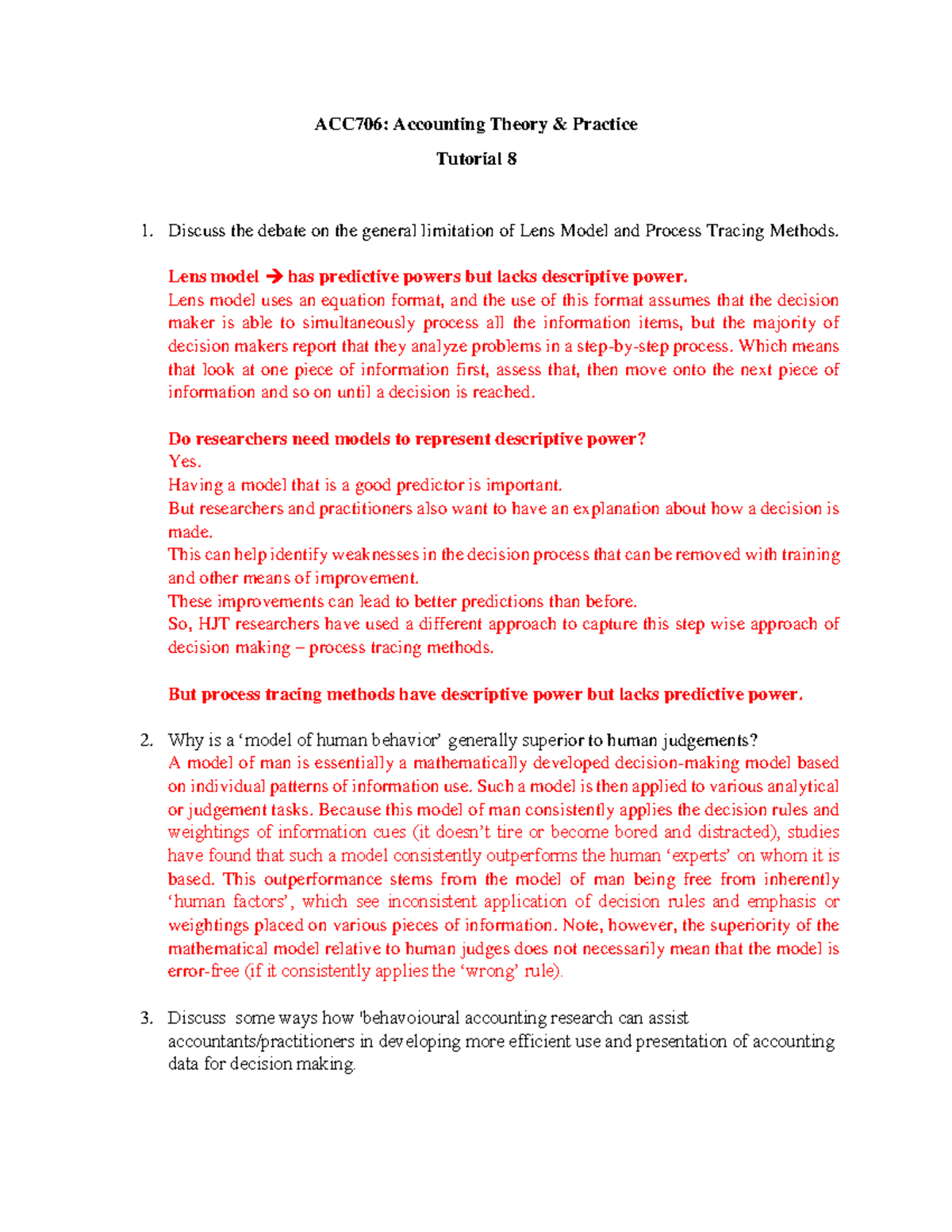 Tutorial 8 solution (1) 241002 140319 - ACC706: Accounting Theory ...