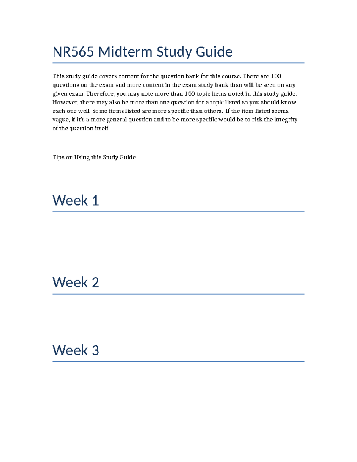 NR565 Midterm Study Guide: Key Concepts for Exam Success - Studocu