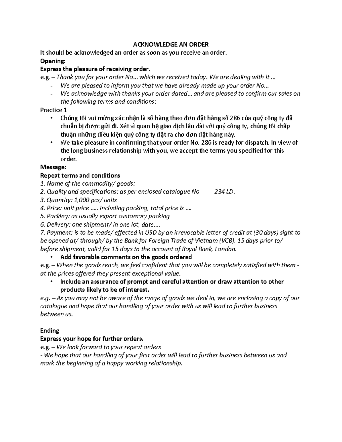 Acknowledge AN Order - note tacn - ACKNOWLEDGE AN ORDER It should be ...