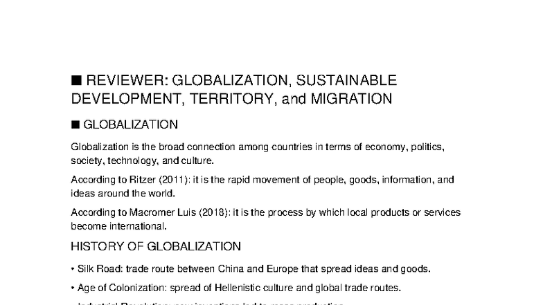 AP 10 Globalization Reviewer: Key Concepts & Challenges - Studocu