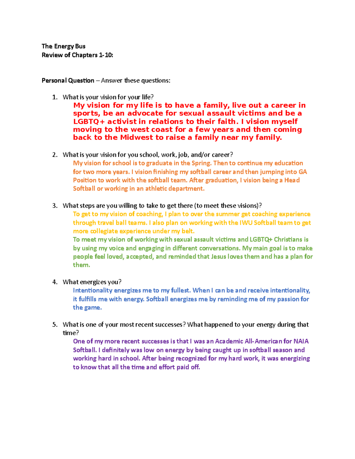 The Energy Bus Questionnaire Insights: Chapters 1-10 Review - Studocu