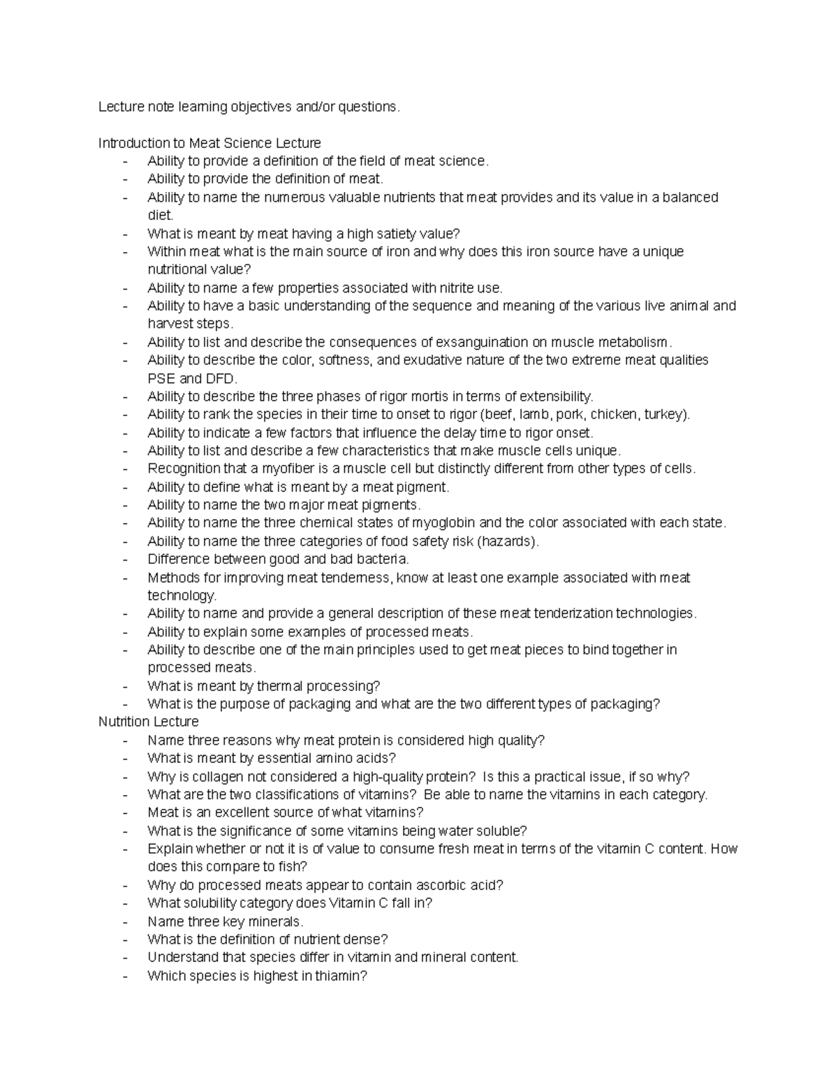 Meat Science Exam Study Guide: Key Concepts for MEAT101 - Studocu