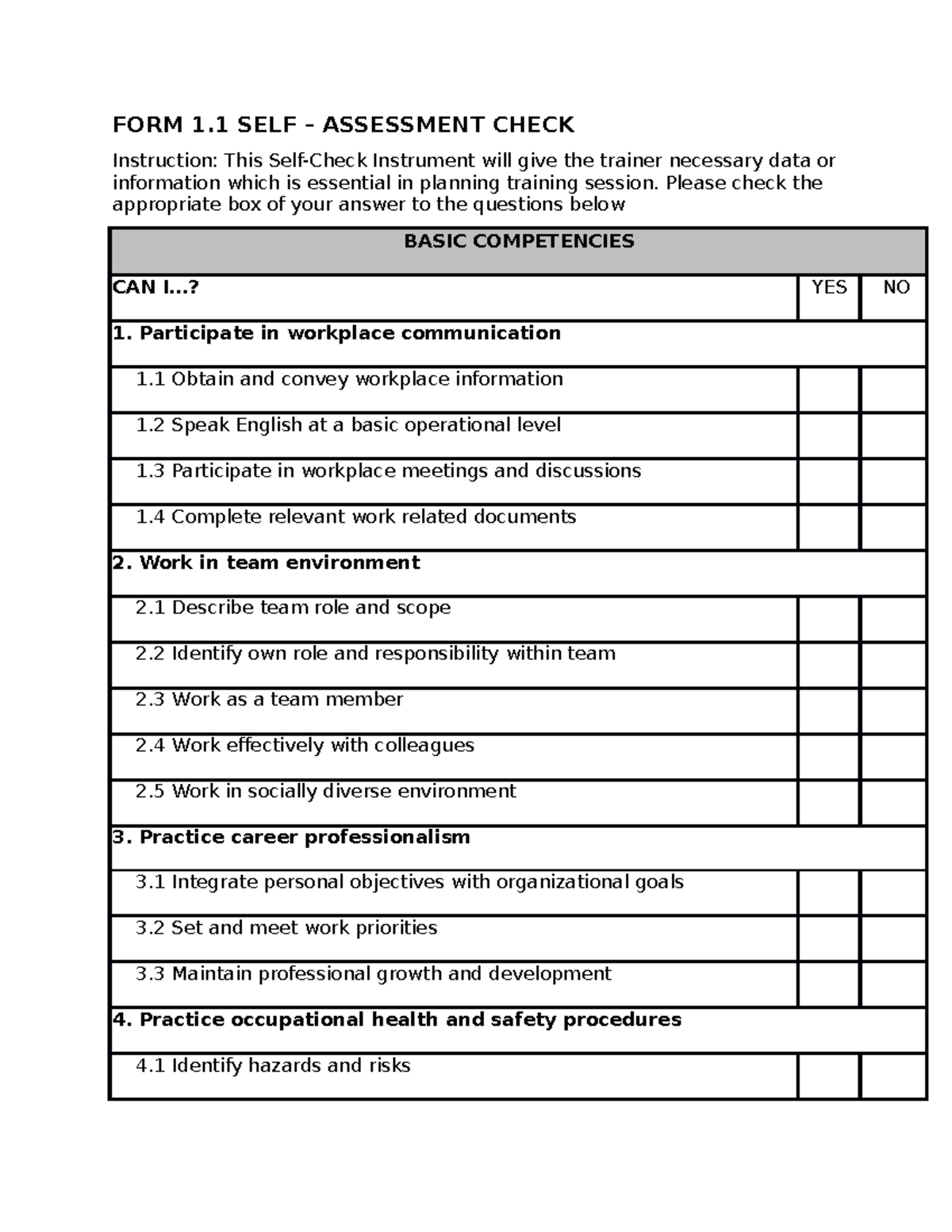 FORM 1.1 SELF- Assessment Check - Copy - FORM 1 SELF – ASSESSMENT CHECK ...