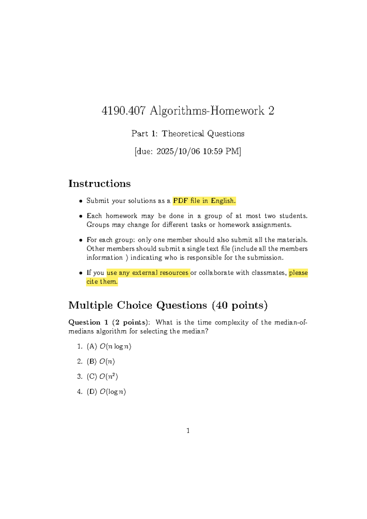 4190.407 Homework 2: Theoretical Questions & Solutions - Studocu
