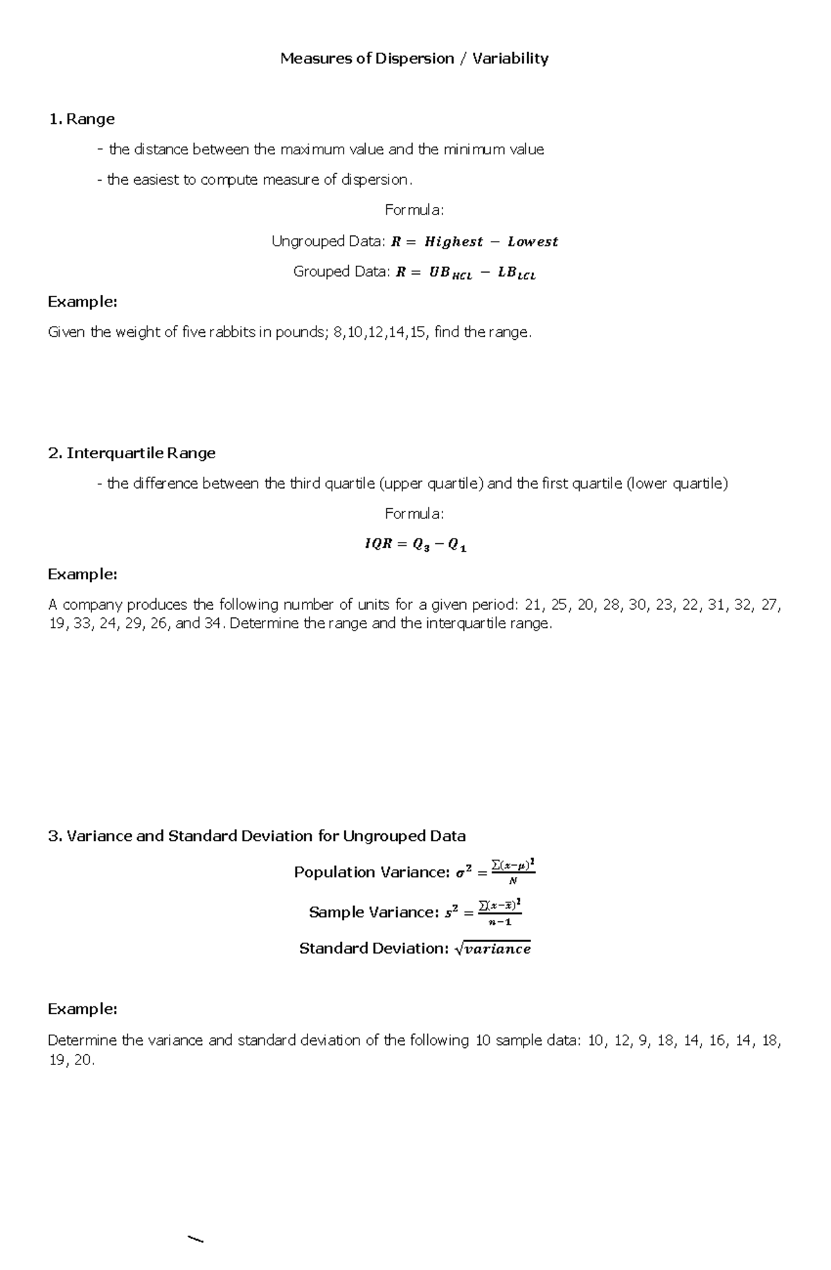 Measures of Dispersion: Range, Variance, and Standard Deviation - Studocu