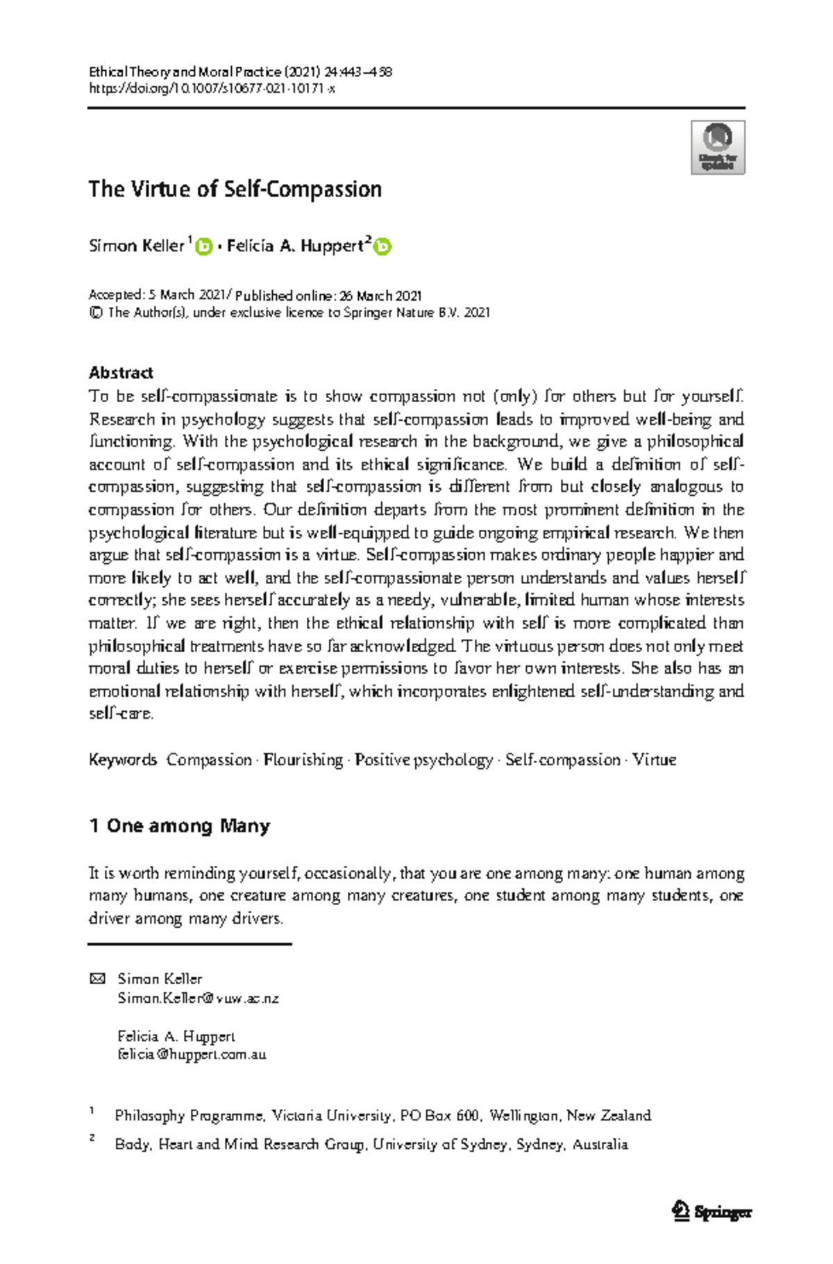 The Virtue of Self-Compassion: Defining Its Ethical Significance in ...