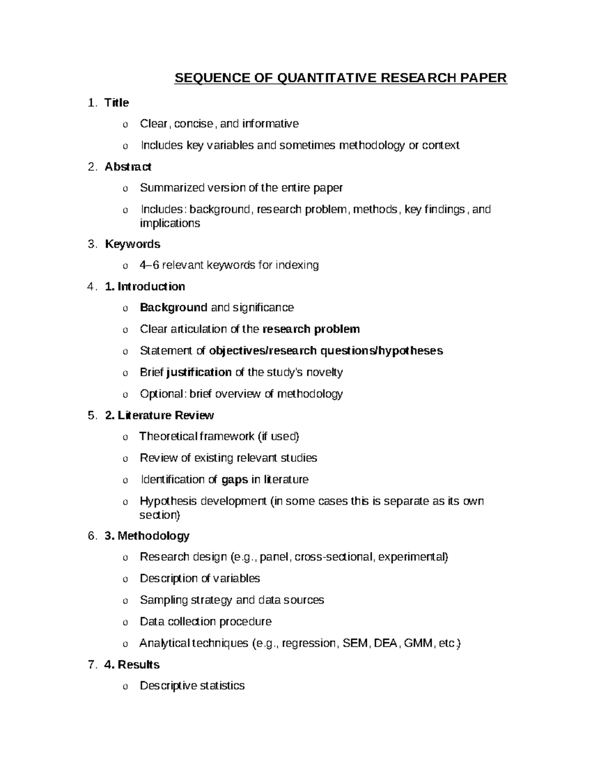 **Title: SEQUENCE OF QUANTITATIVE RESEARCH PAPER: Key Components and ...