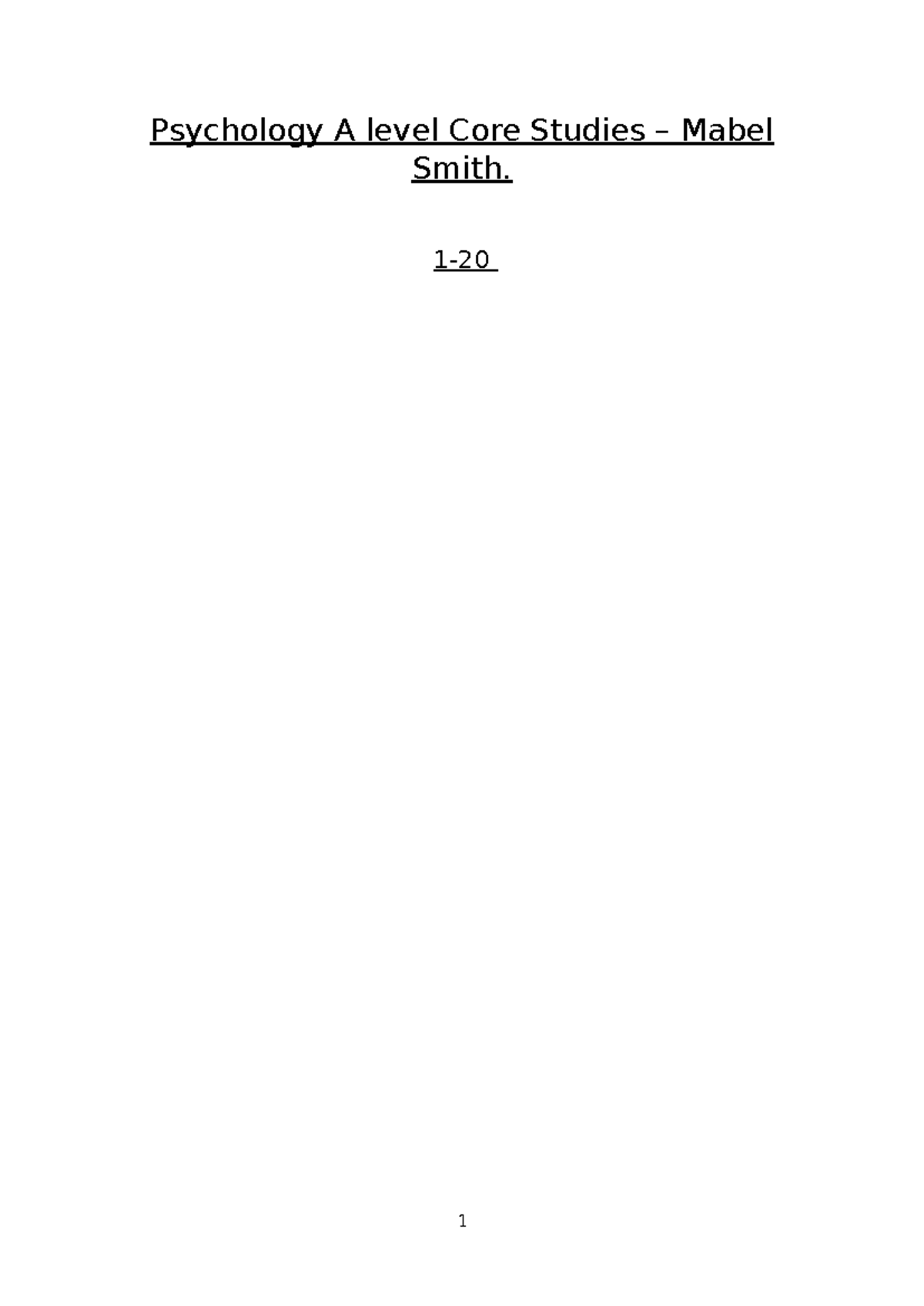 Psychology A Level Core Studies Summary - A1 Module Notes - Studocu
