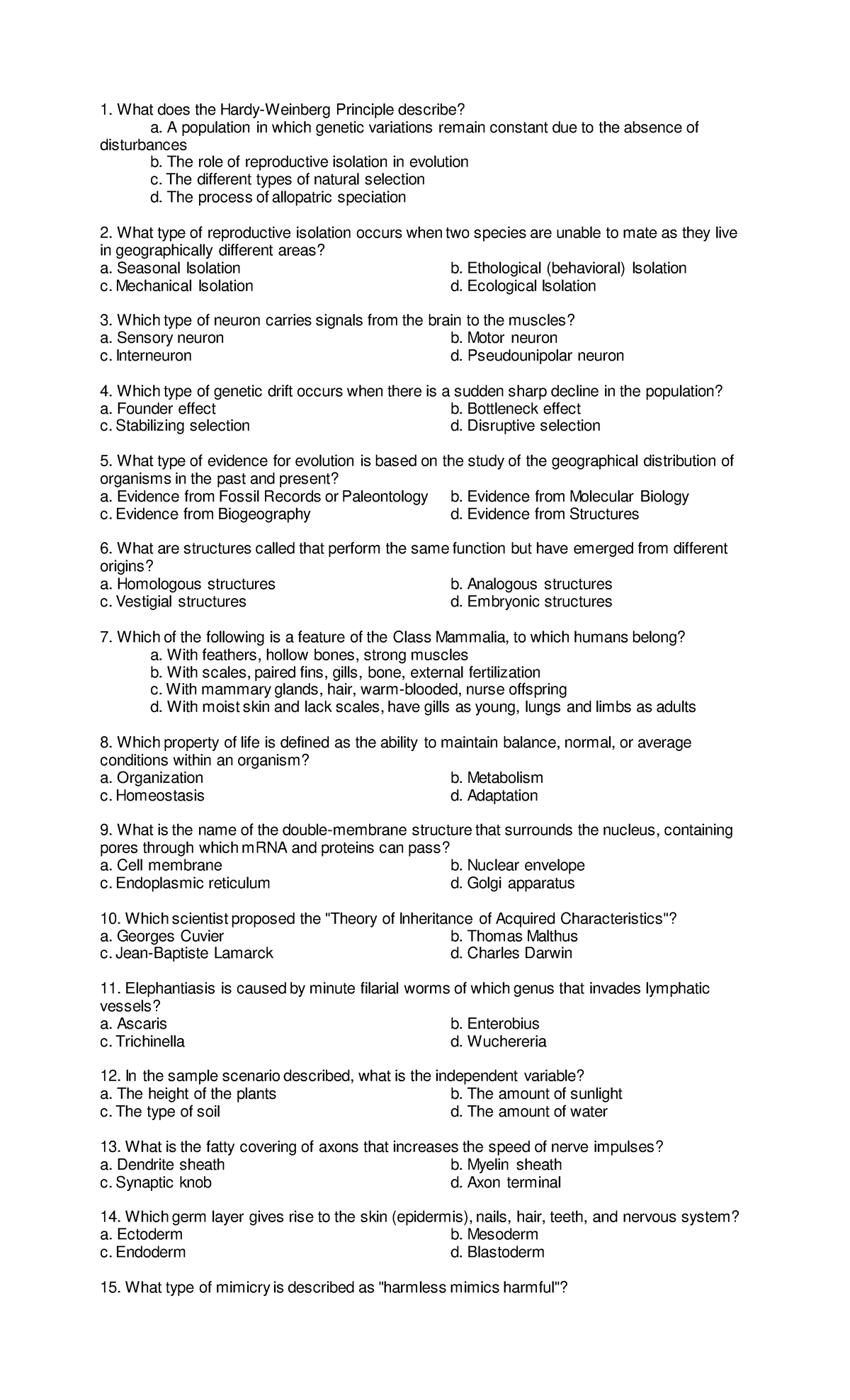 Biology 101 - Comprehensive Question Set for Final Exam Review - Studocu
