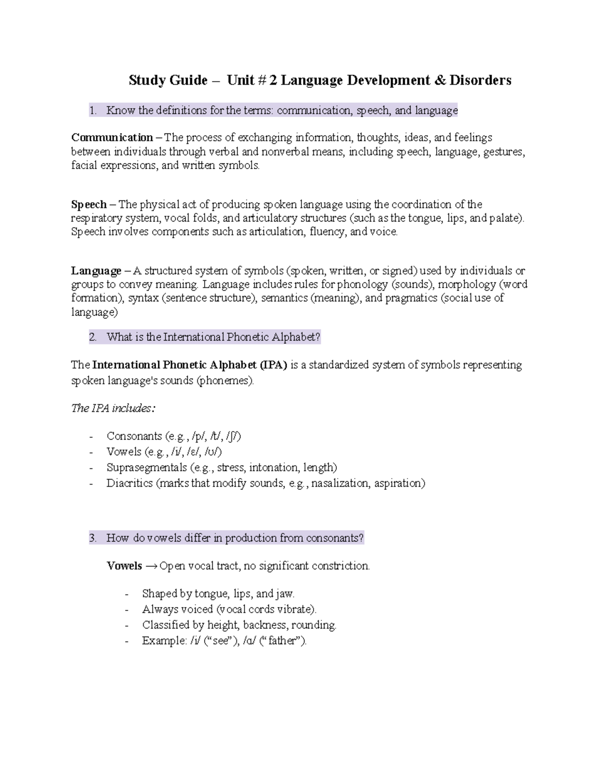 CSD 212 Unit 2 Study Guide: Language Development & Disorders Overview ...
