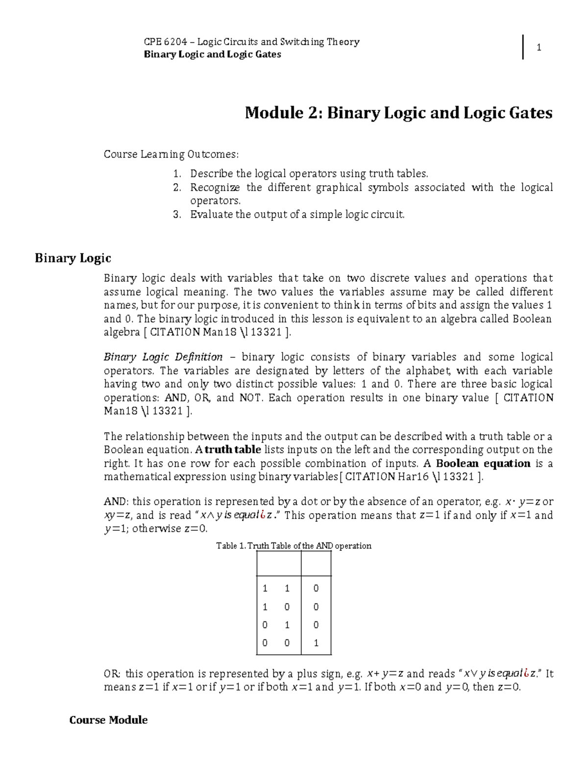 CPE 6204 - Week 2 - Module 2: Understanding Binary Logic & Gates - Studocu