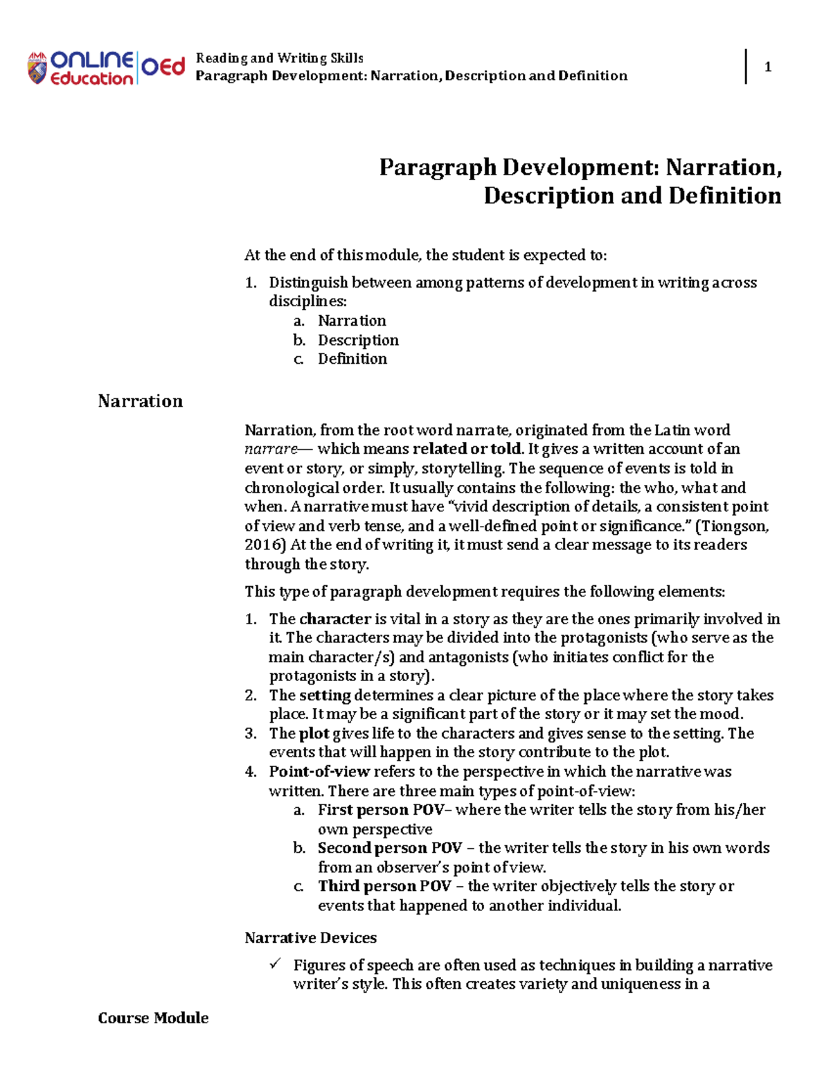 Reading and Writing Skills: Paragraph Development in G12 1st Sem - Studocu