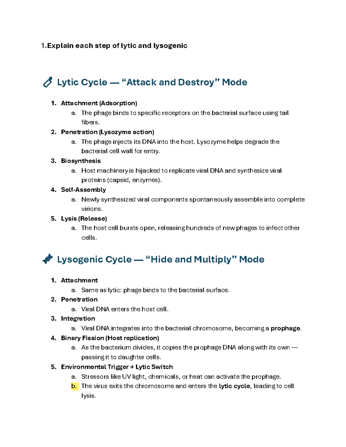 Lytic and Lysogenic Cycles Explained - Bio 101 Notes - Studocu