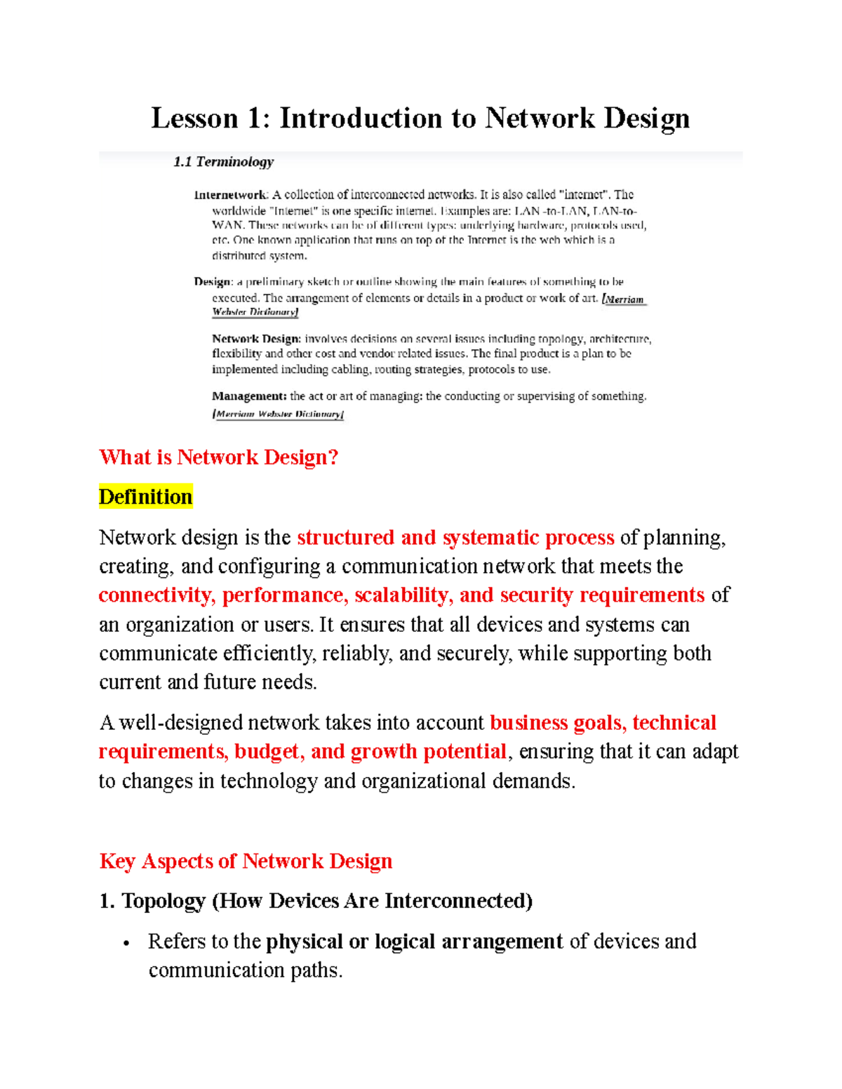 Lesson 1: Intro to Network Design - Key Concepts and Considerations ...