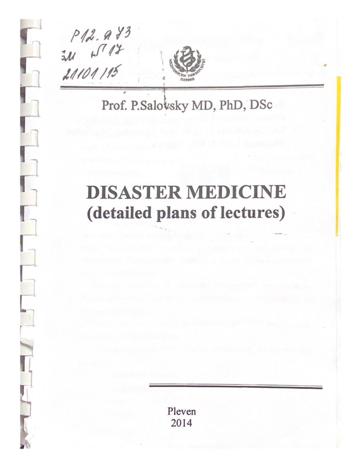 Disaster Medicine Textbook - second course - Studocu