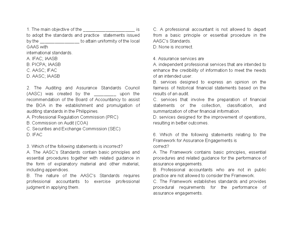 Auditing Review Notes: CHAP1 - Key Concepts and Standards - Studocu