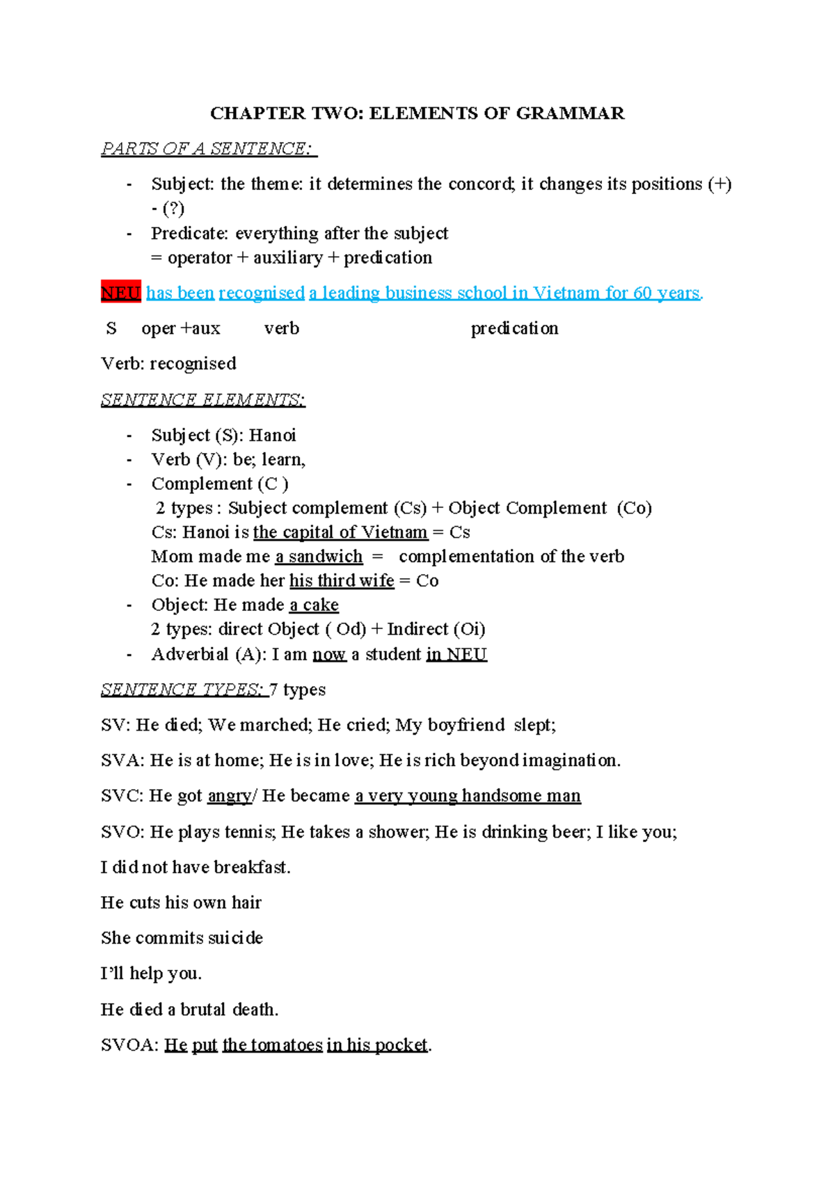 Chapter 2 Elements of Grammar - CHAPTER TWO: ELEMENTS OF GRAMMAR PARTS ...