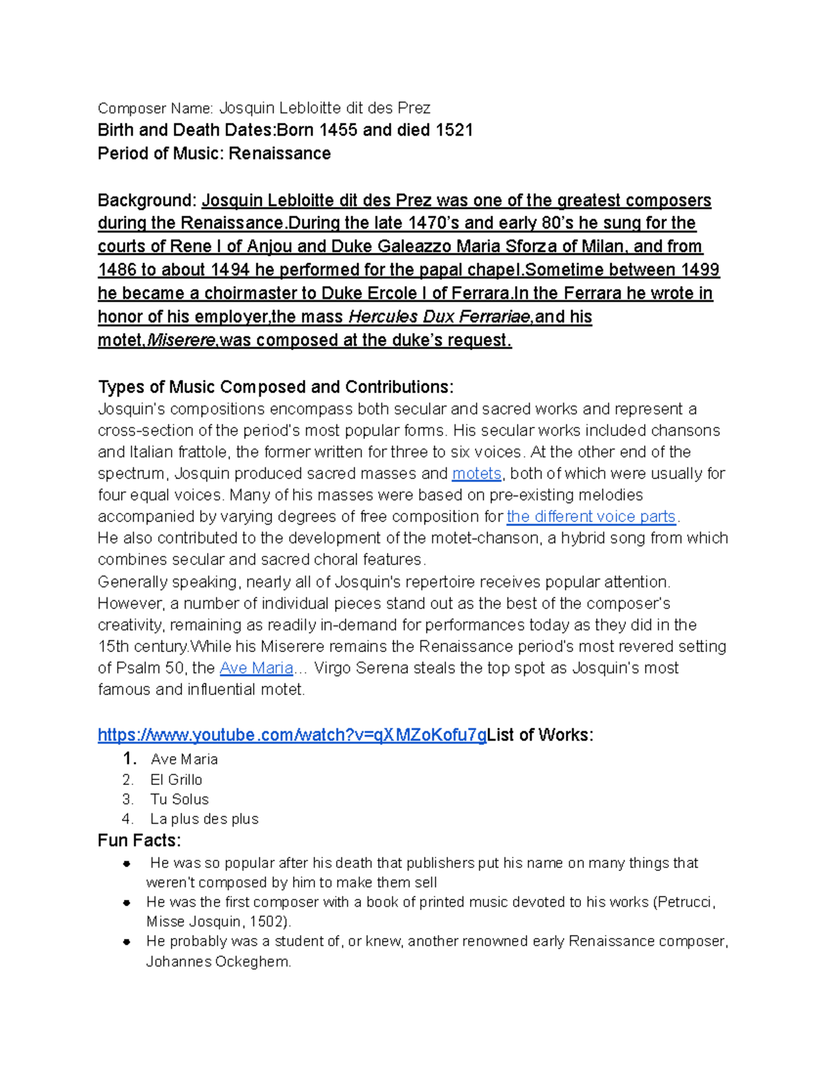 Study on Composer Josquin des Prez: Renaissance Influences and Works ...
