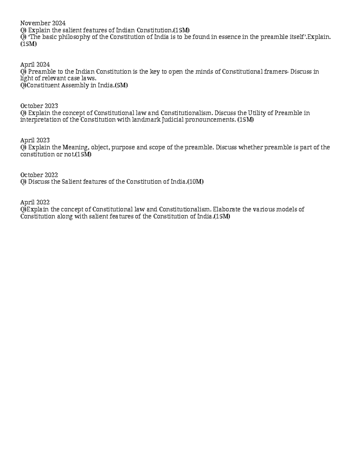 Indian Constitution: Key Features & Preamble Analysis (15M) - Studocu