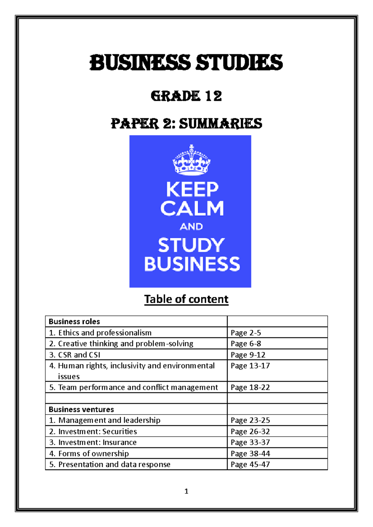 GR12 Business Studies Paper 2: Summaries & Key Concepts - Studocu