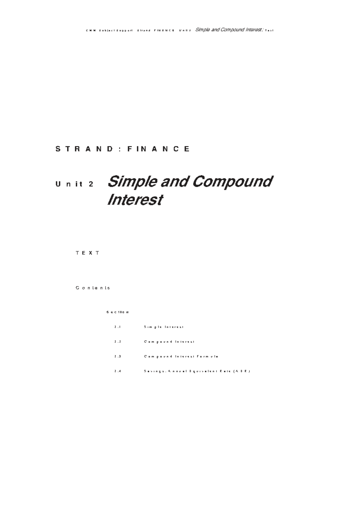 CMM Subject Support Strand: Finance Unit 2 - Simple & Compound Interest ...